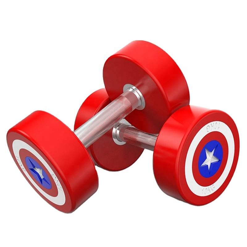 Wholesale TPU coated round head Captain-America dumbbell